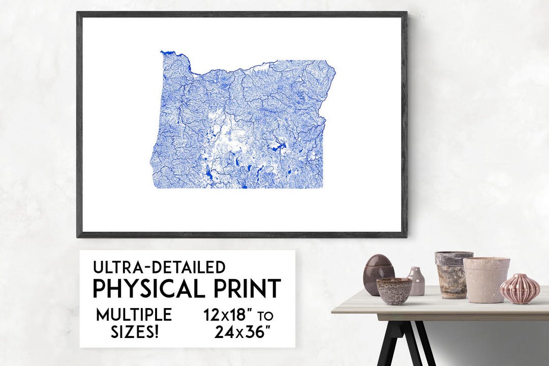 Waterways of Oregon Print Physical Oregon Map Print, Oregon Poster ...