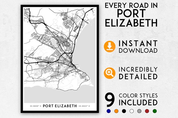 Port Elizabeth Map Print Port Elizabeth Print Port Elizabeth | Etsy ...