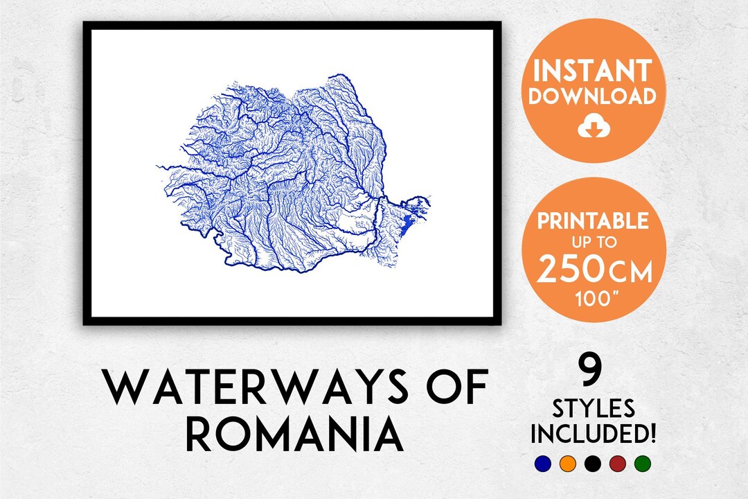 Romania Rivers Map Print: Minimalist Wall Art (digital Download) - Etsy