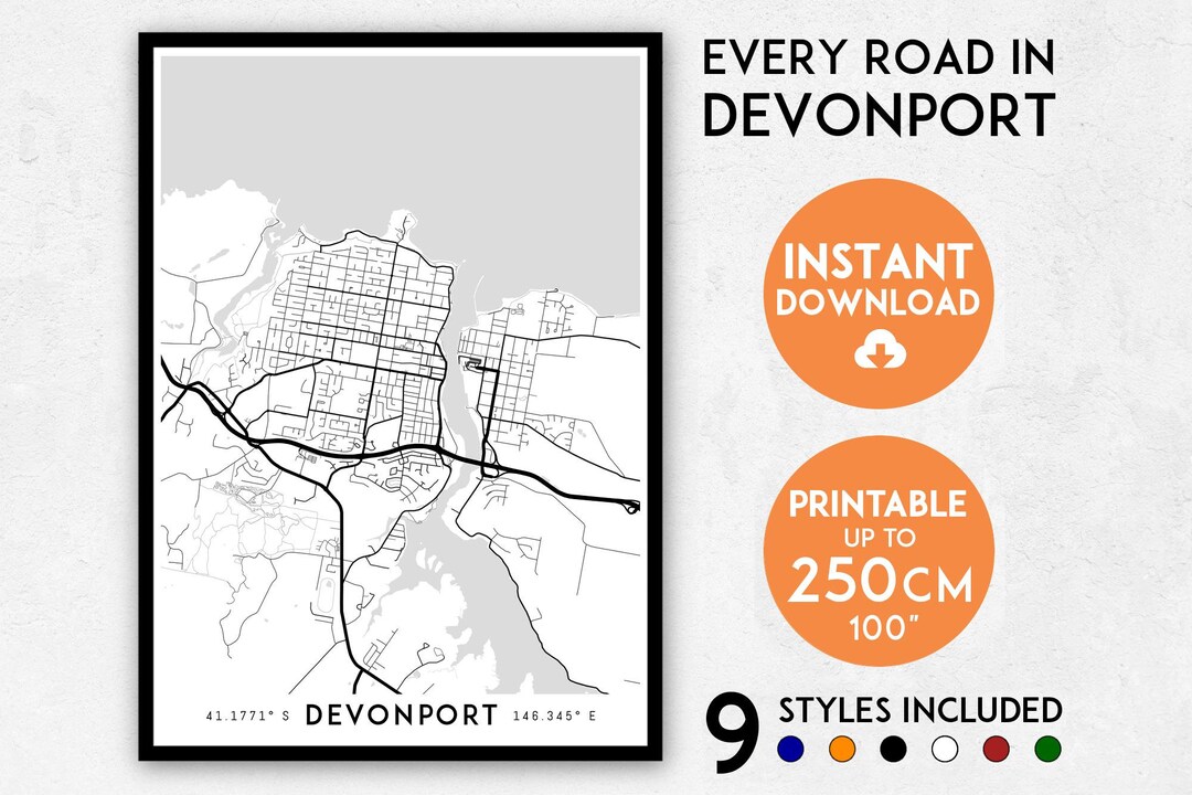 Devonport Map Print, Devonport Print, Tasmania Map, Tasmania Print ...