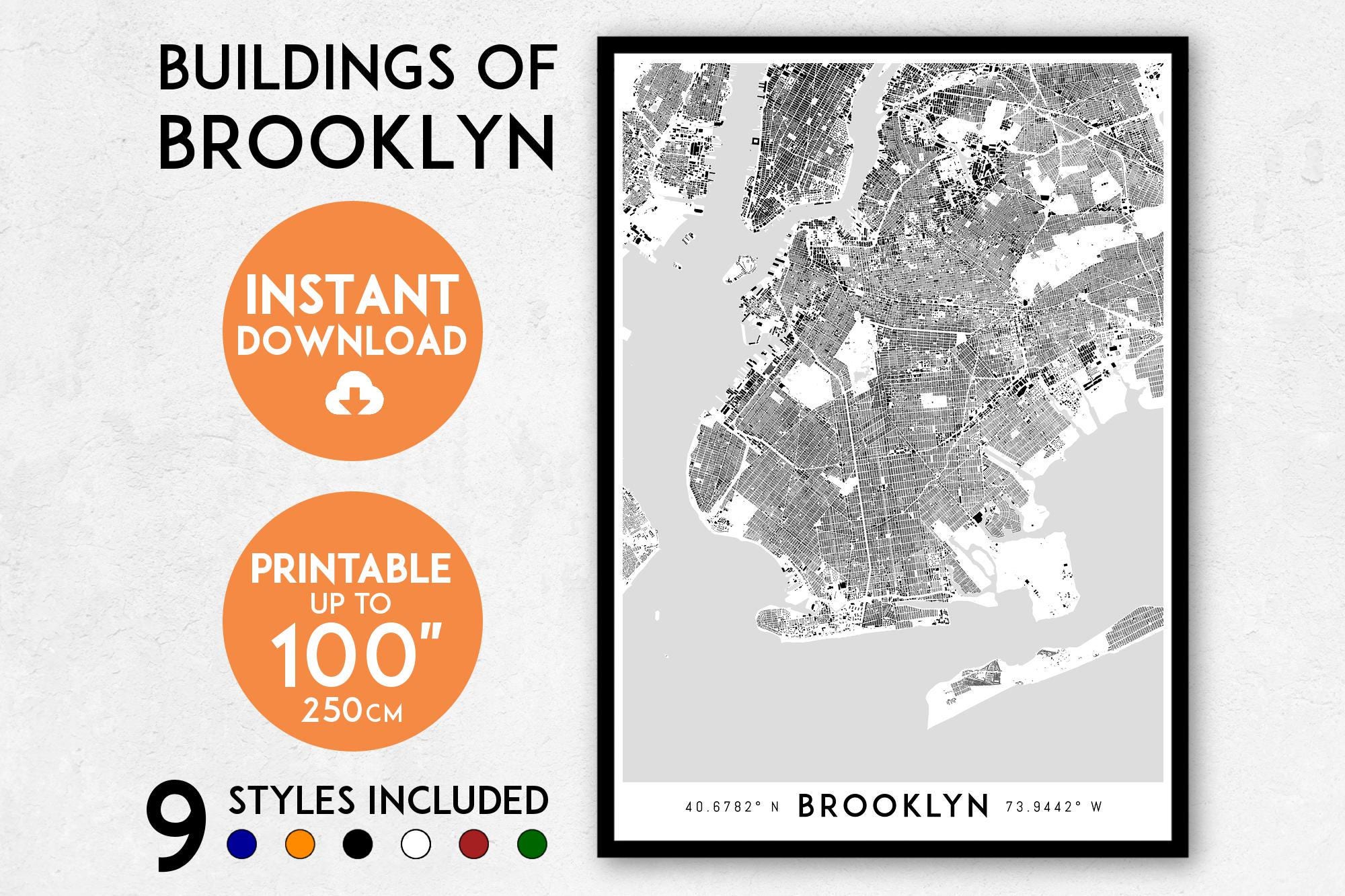 Brooklyn Map Print Printable Brooklyn Map Art Brooklyn | Etsy