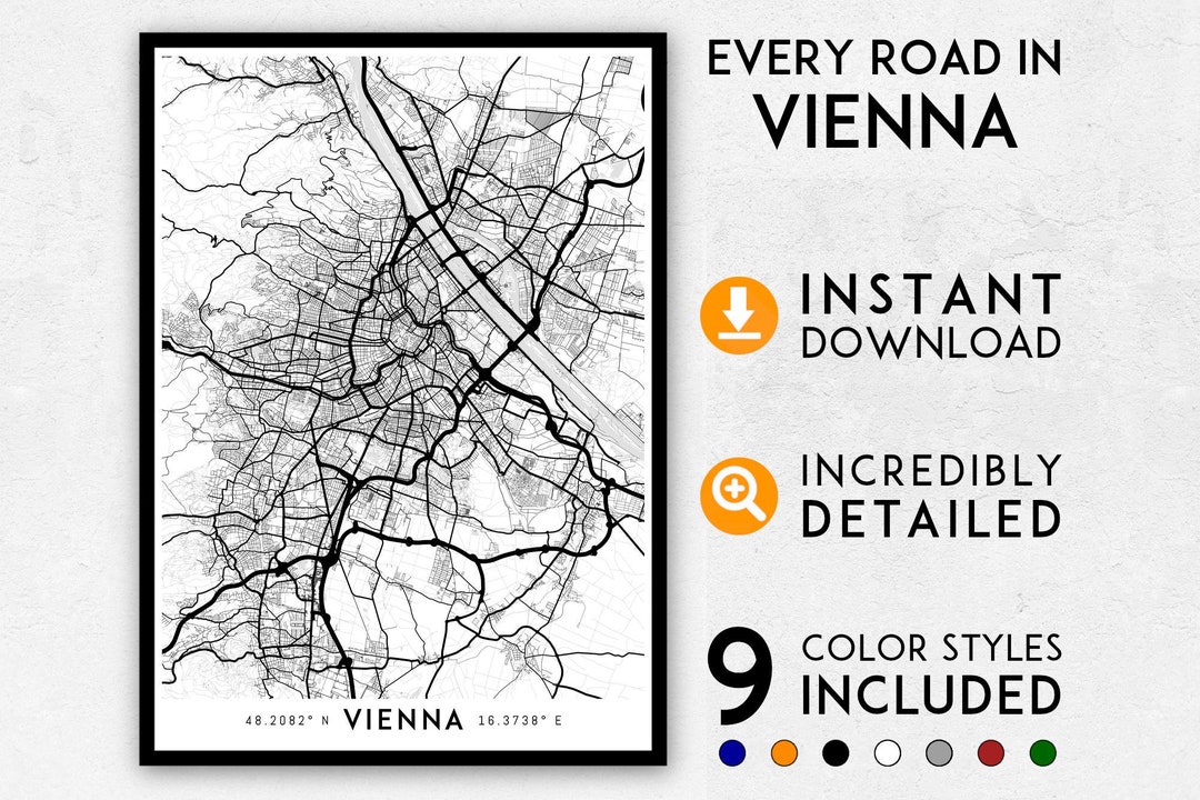 Detailed Vienna City Map Art Print: Austria Wall Art (digital Download ...