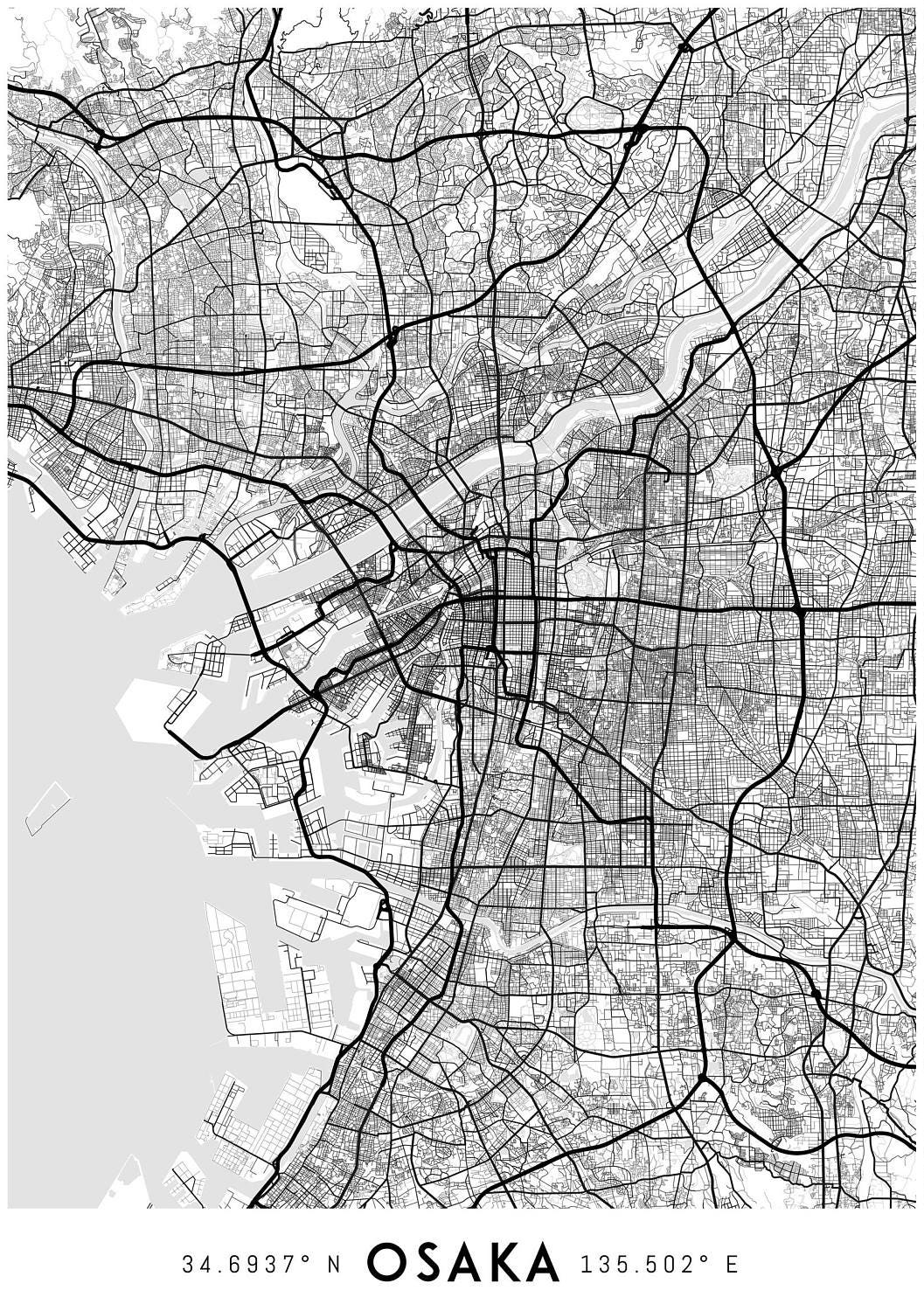 Osaka Map Art Print: Detailed Japan City Map (digital Download) - Etsy