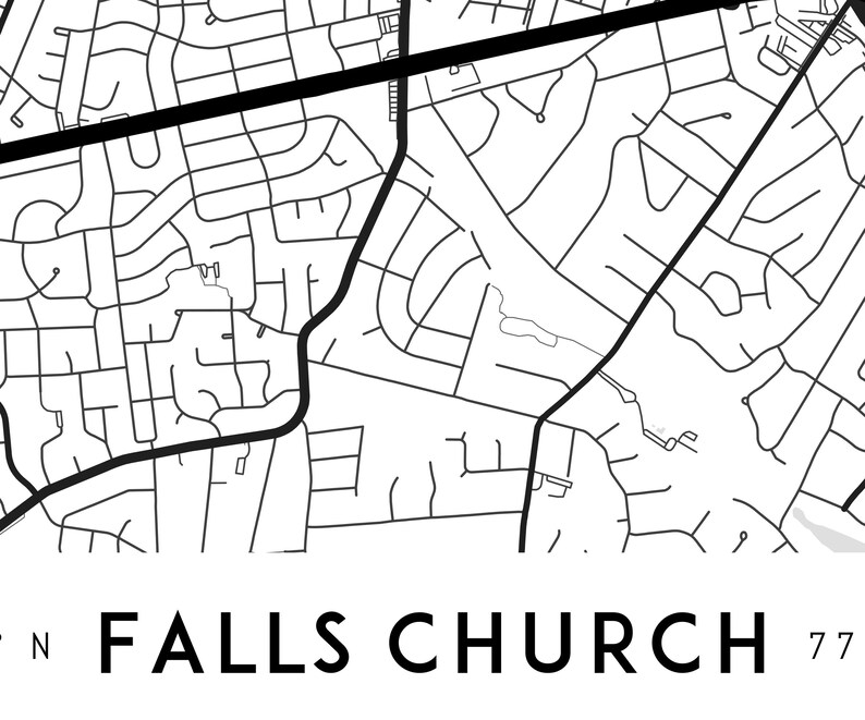 Falls Church Map Art Print: Detailed Virginia Cityscape (digital ...