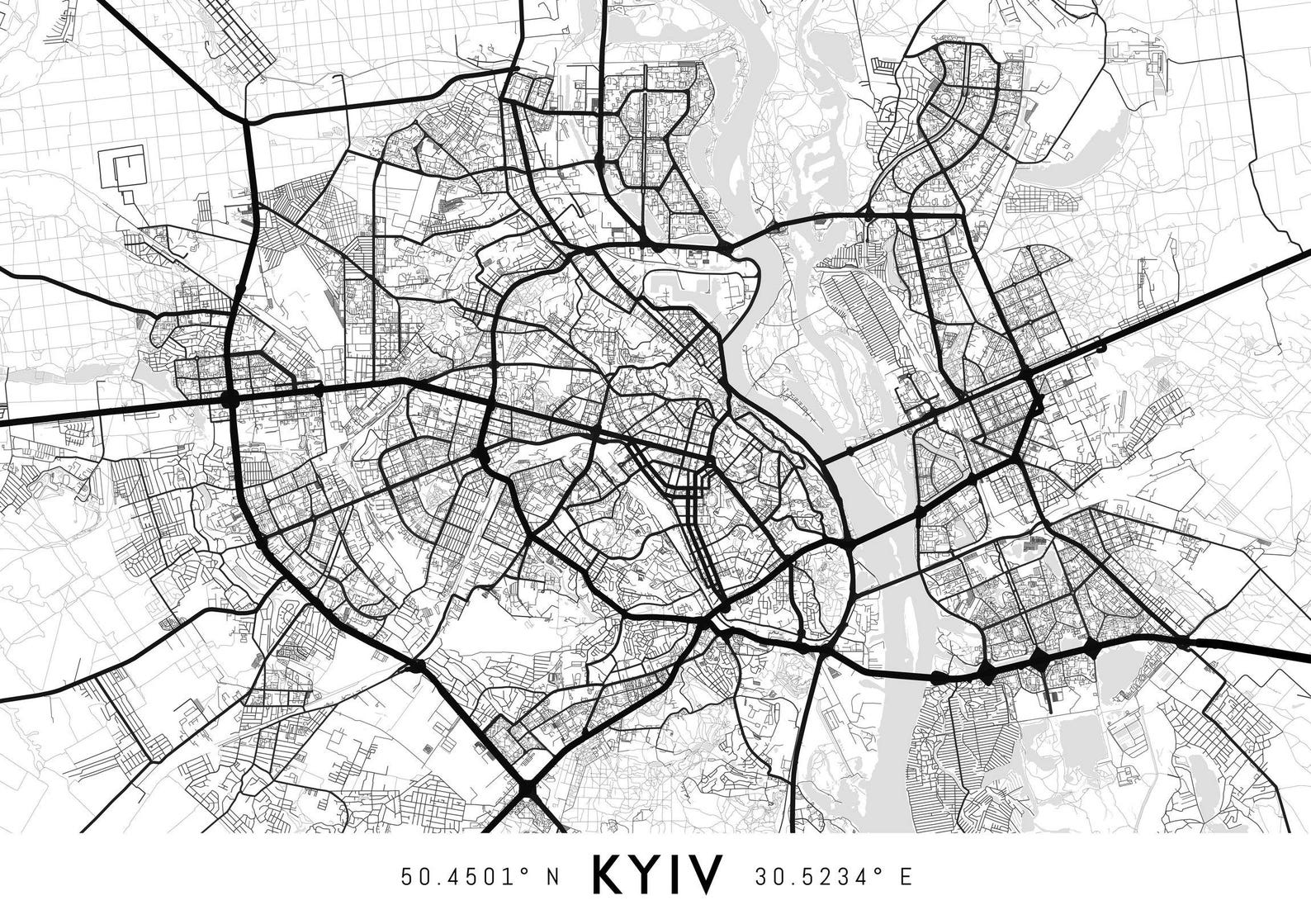 Kyiv Map Print Printable Kyiv Map Art Kiev Map Kiev Print | Etsy