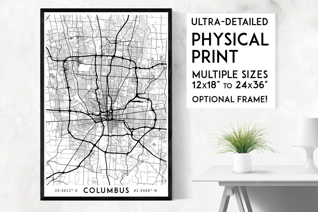 Columbus Ohio Map Print: Detailed City Roads, Streets, and Highways - Etsy