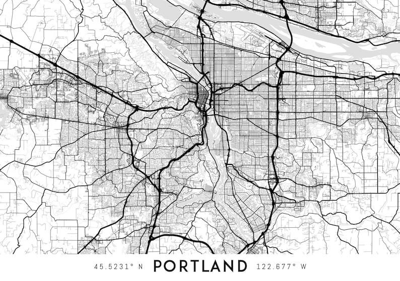 Detailed Portland Oregon Map Art Print (digital Download) - Etsy