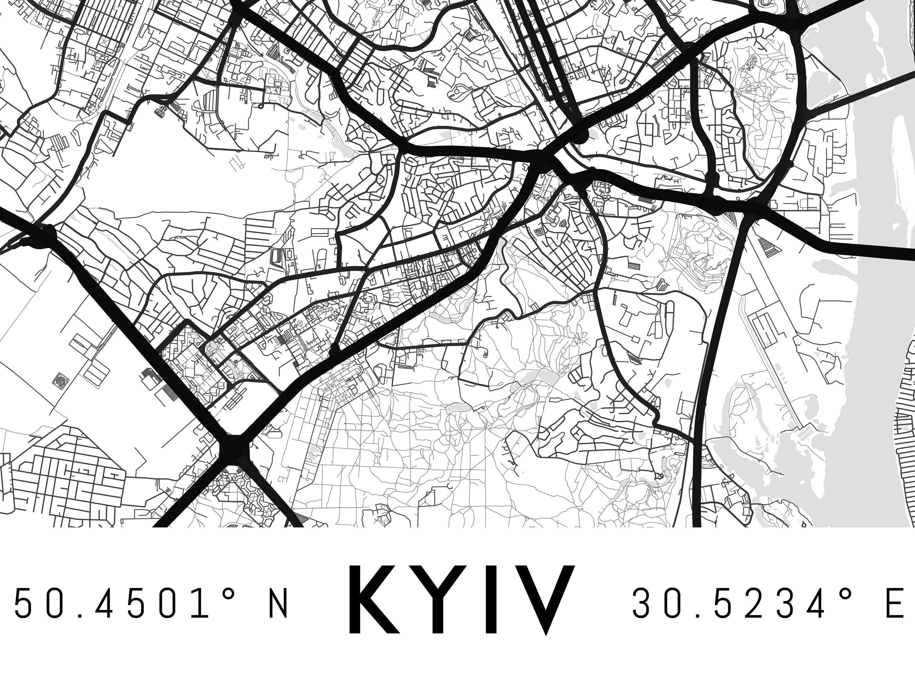 Kyiv Map Print Printable Kyiv Map Art Kiev Map Kiev Print | Etsy