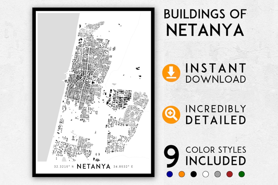 Netanya Map Print, Netanya Print, Netanya City Map, Netanya Poster ...