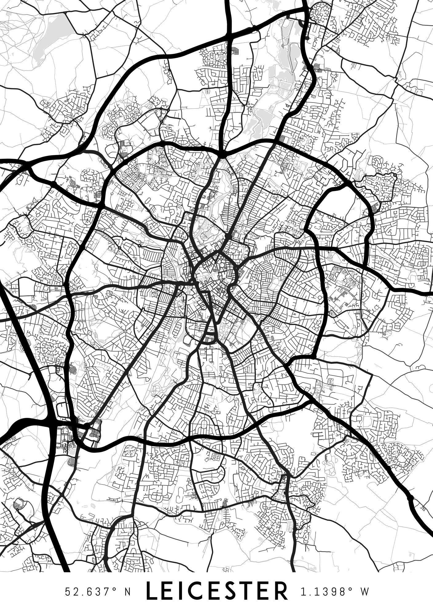 Leicester Map Print Leicester Print Leicester City Map - Etsy UK
