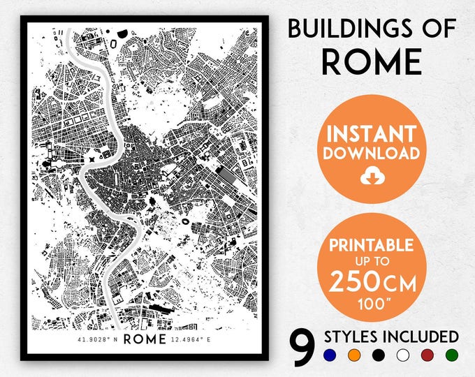 ROME Map Hand Drawn Street Map ITALY City Map Drawing Black and White ...