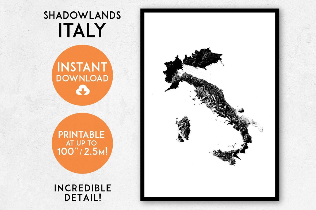 Italy Shadowlands Map Art Print: High-resolution Topographic Poster ...