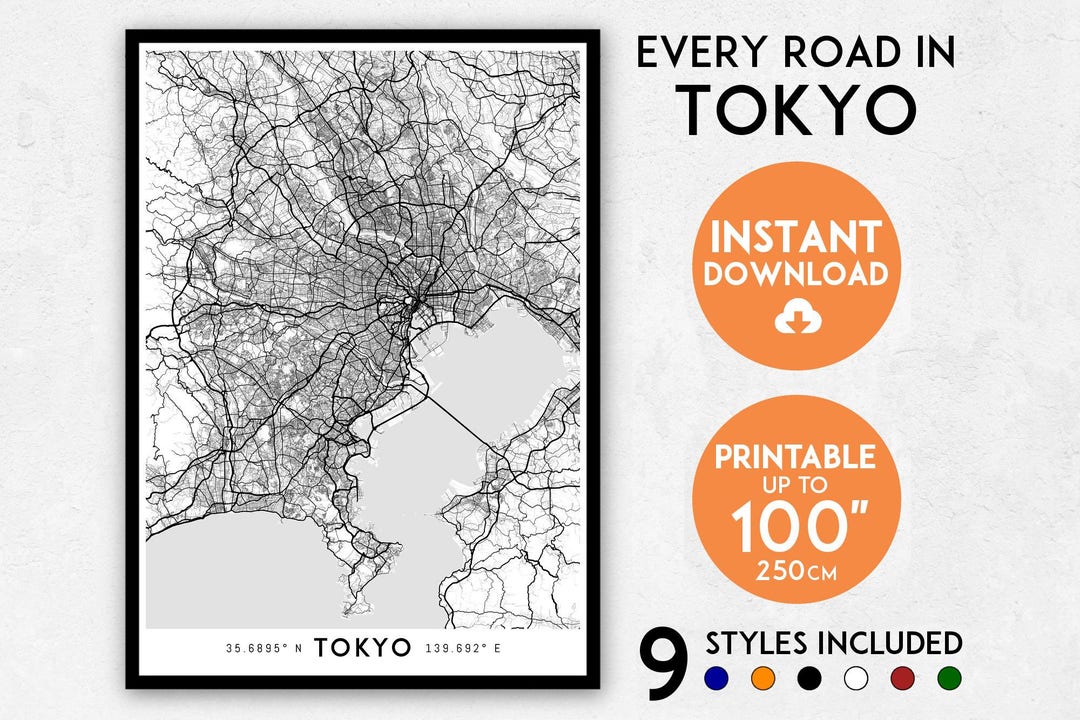 Tokyo City Map Art Print: Detailed Japan Wall Art (digital Download ...