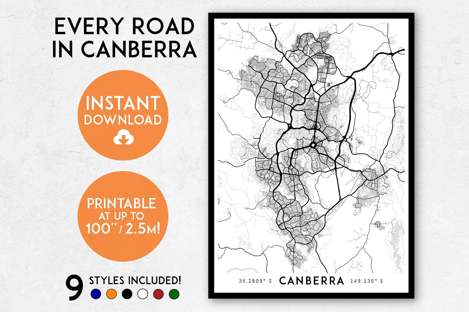 Canberra Map Print Printable Canberra Map Art Canberra | Etsy