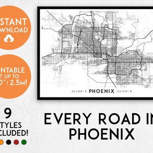 Phoenix Map Print, Printable Phoenix Map Art, Phoenix Print, Arizona ...