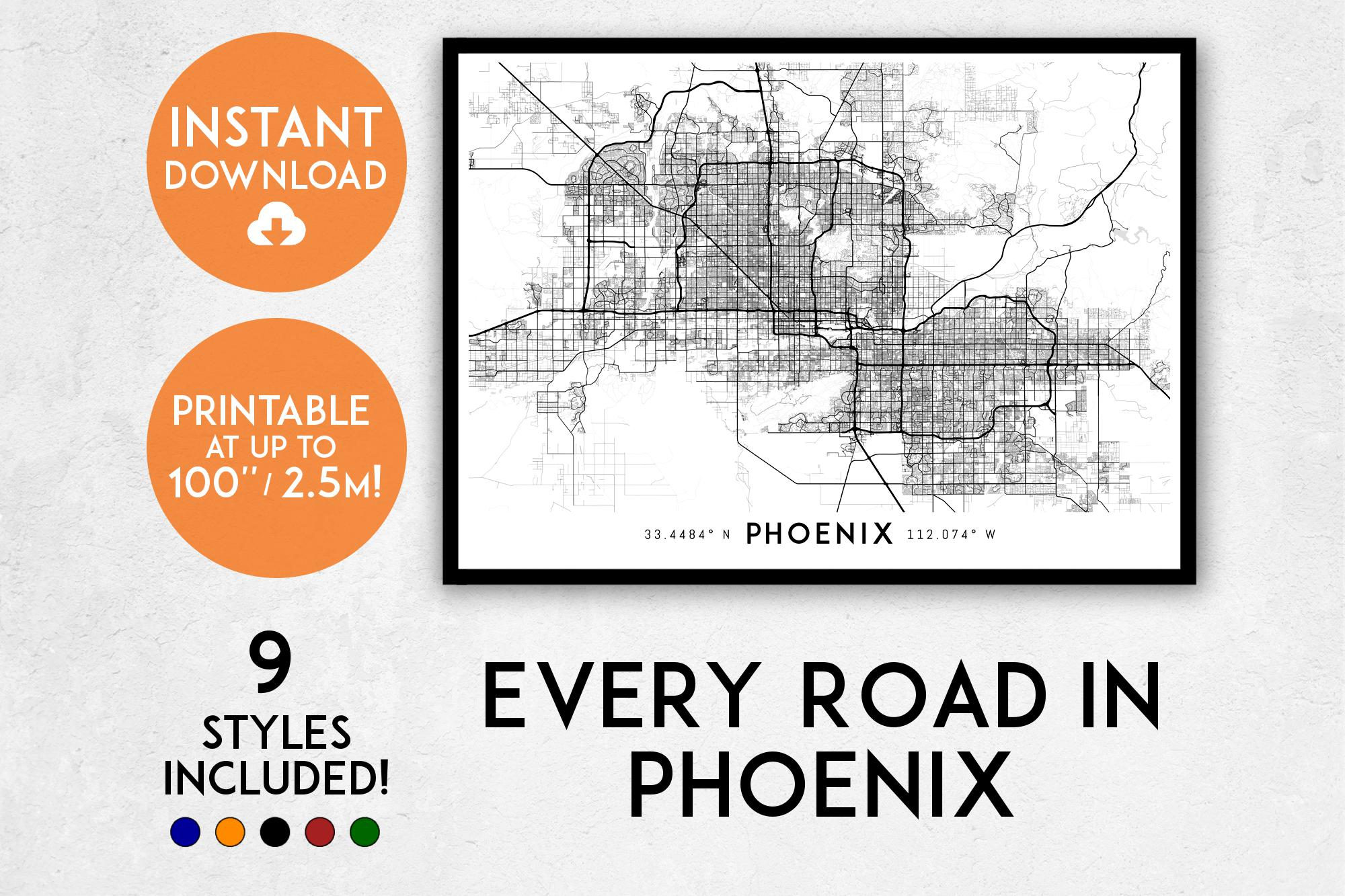 Phoenix map print Printable Phoenix map art Phoenix print | Etsy