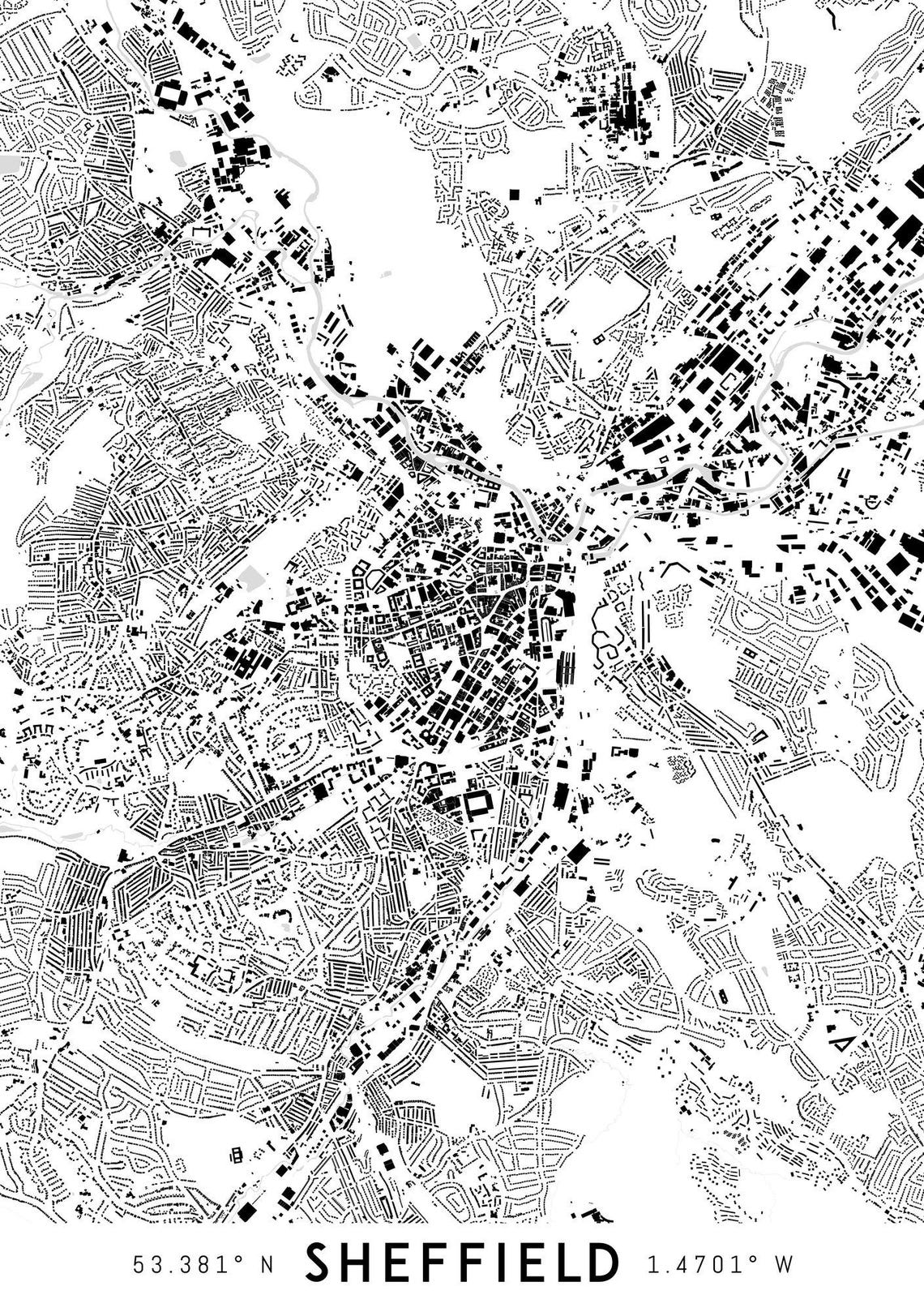 Sheffield map print Sheffield print Sheffield city map | Etsy