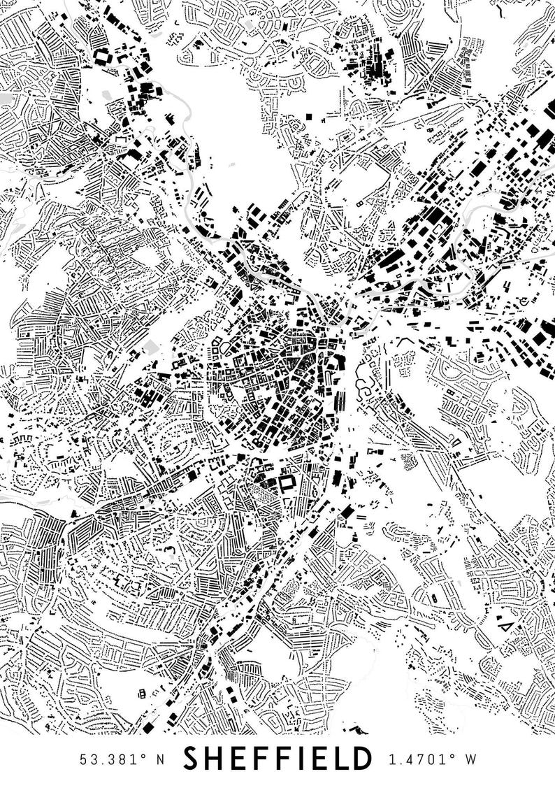 Sheffield map print Sheffield print Sheffield city map | Etsy