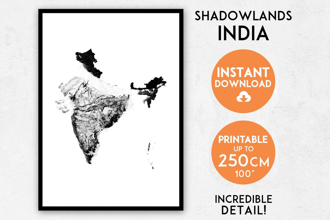 Shadowlands India Map Print, India Print, India Poster, India Wall Art ...