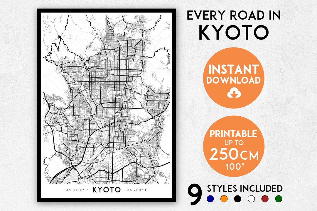 Kyoto Map Print, Kyōto Print, Kyoto City Map, Japan Map, Kyōto Poster ...