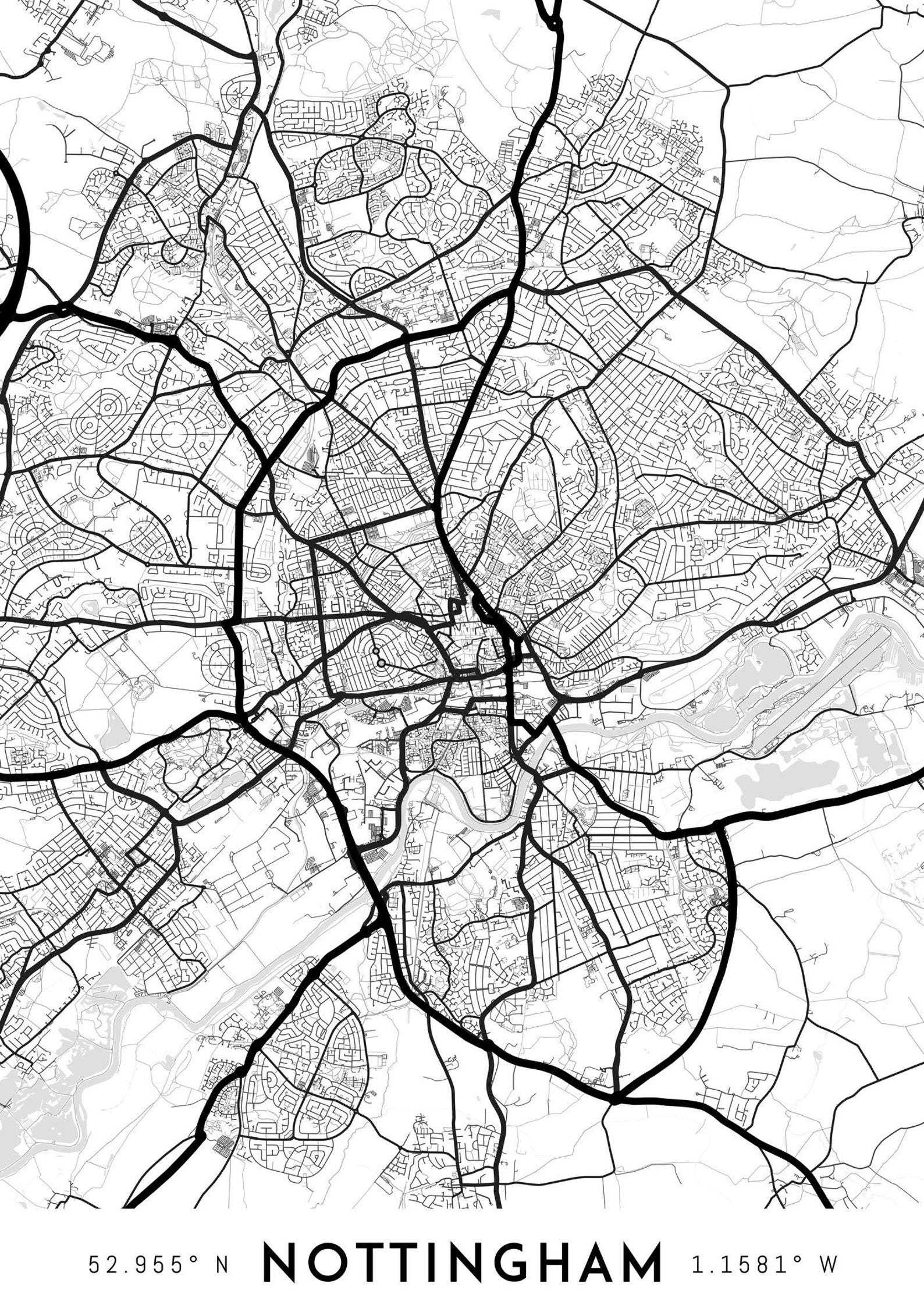 Nottingham map print Nottingham print Nottingham city map | Etsy