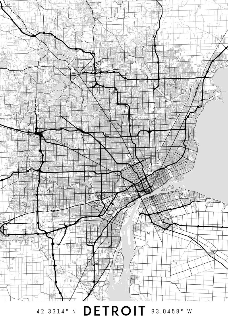 Detroit Map Print Detroit Print Detroit City Map Michigan - Etsy