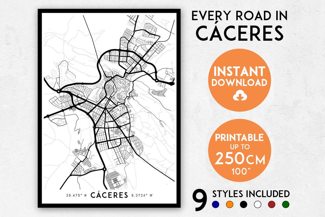 Caceres Map Print, Caceres Print, Caceres City Map, Spain Map, Caceres ...