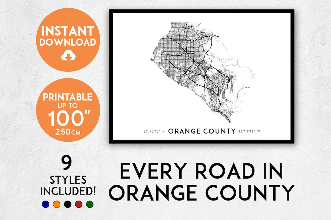 Orange County Map Print, Printable Orange County Map Art, OC Map, Los ...