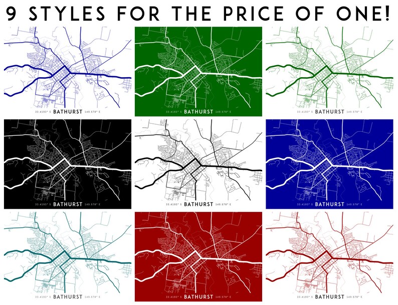 Bathurst Map Print Printable Bathurst Map Art Bathurst - Etsy Australia