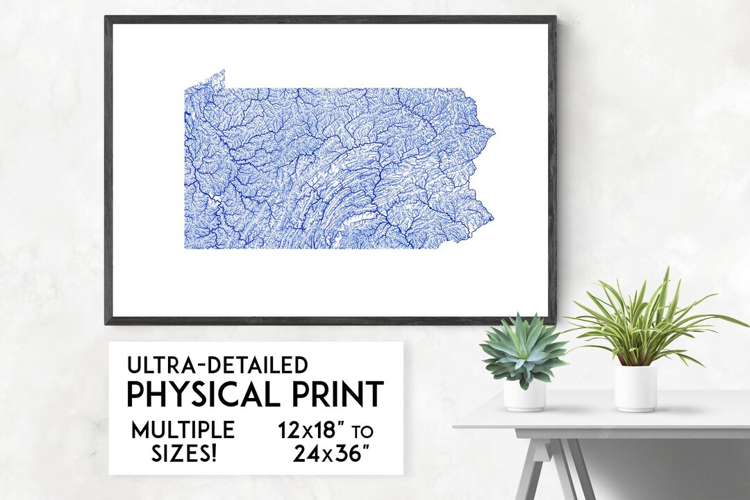 Waterways of Pennsylvania Map Poster, Pennsylvania Print, Pennsylvania ...