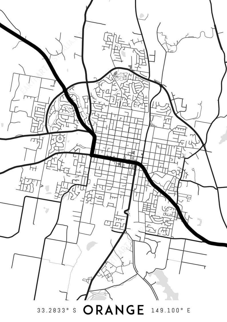 Orange Map Print Printable Orange Map Art Orange Print - Etsy Australia