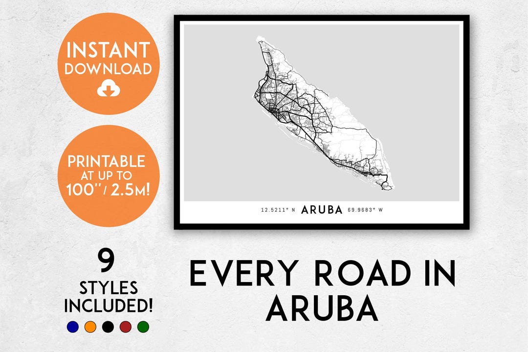 Aruba Map Print, Printable Oranjestad Map Art, Aruba Print, Aruba Art ...