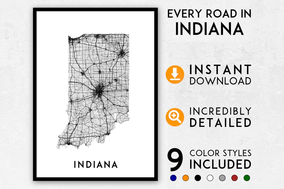 Indiana Map Print, Indiana Print, USA Map, Indiana Poster, Indiana Wall ...