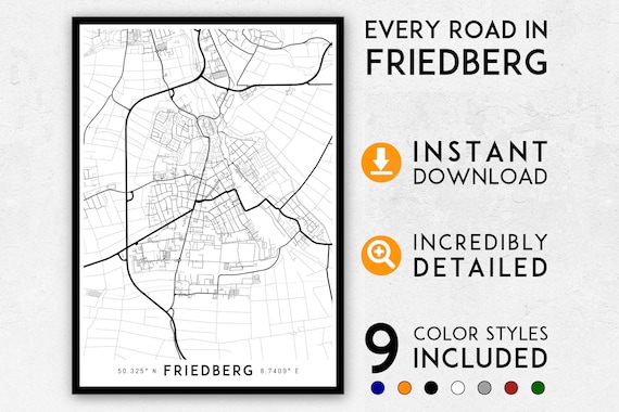 Friedberg Map Print Friedberg Print Friedberg City Map | Etsy