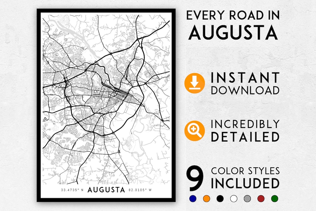 Augusta Map Print, Augusta Print, Georgia Map, Augusta City Map ...