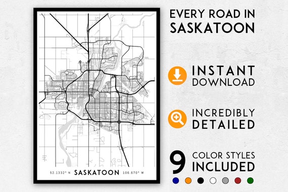 Saskatoon map print Saskatoon print Saskatoon city map | Etsy