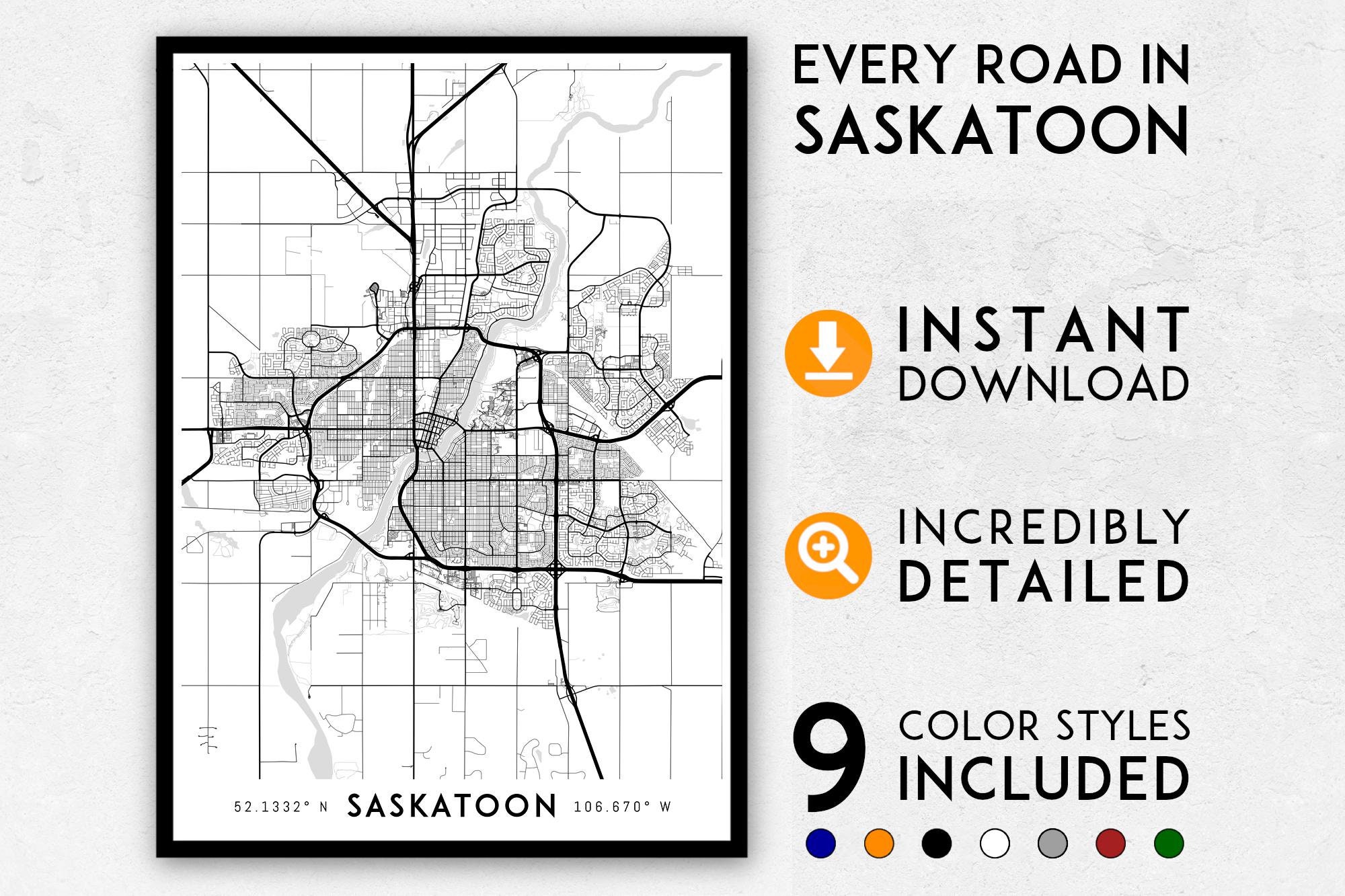 Saskatoon map print Saskatoon print Saskatoon city map - Etsy México