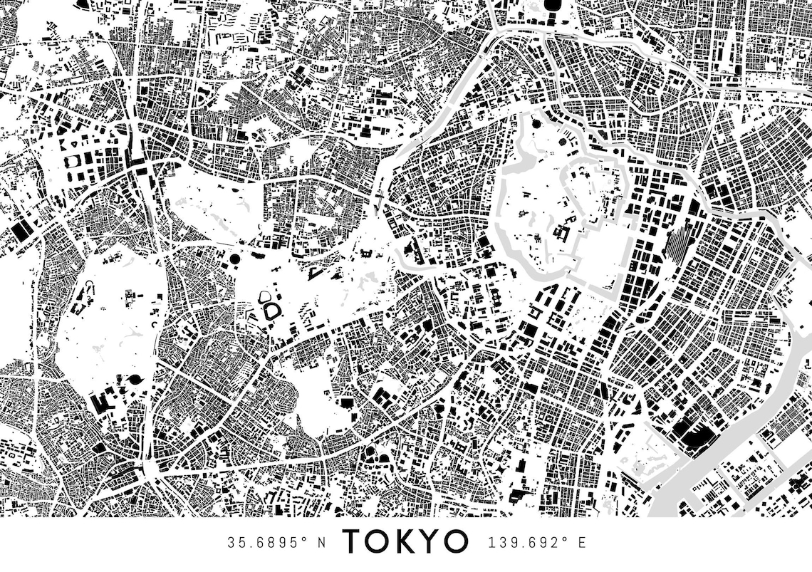 Buildings of Tokyo Map Print Printable Tokyo Map Art Tokyo - Etsy
