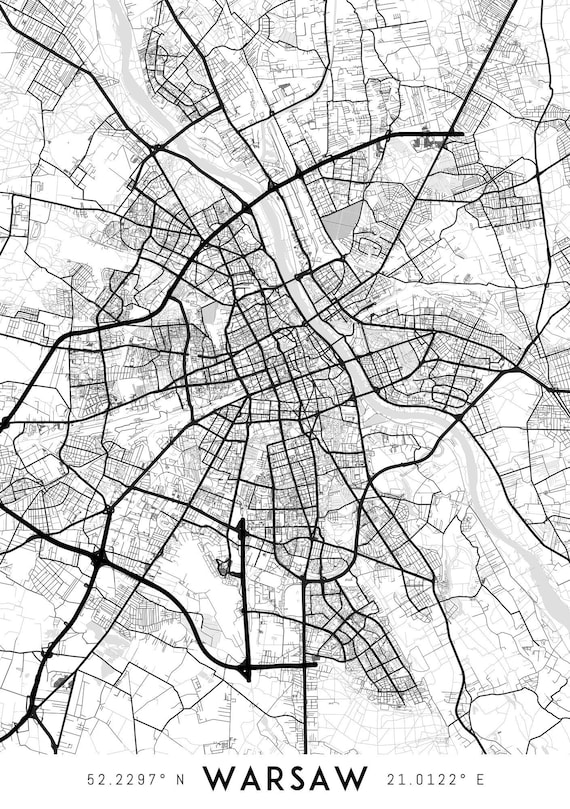 Warsaw Map Printable Detailed Map Poster Vector & Photo (Free Trial)