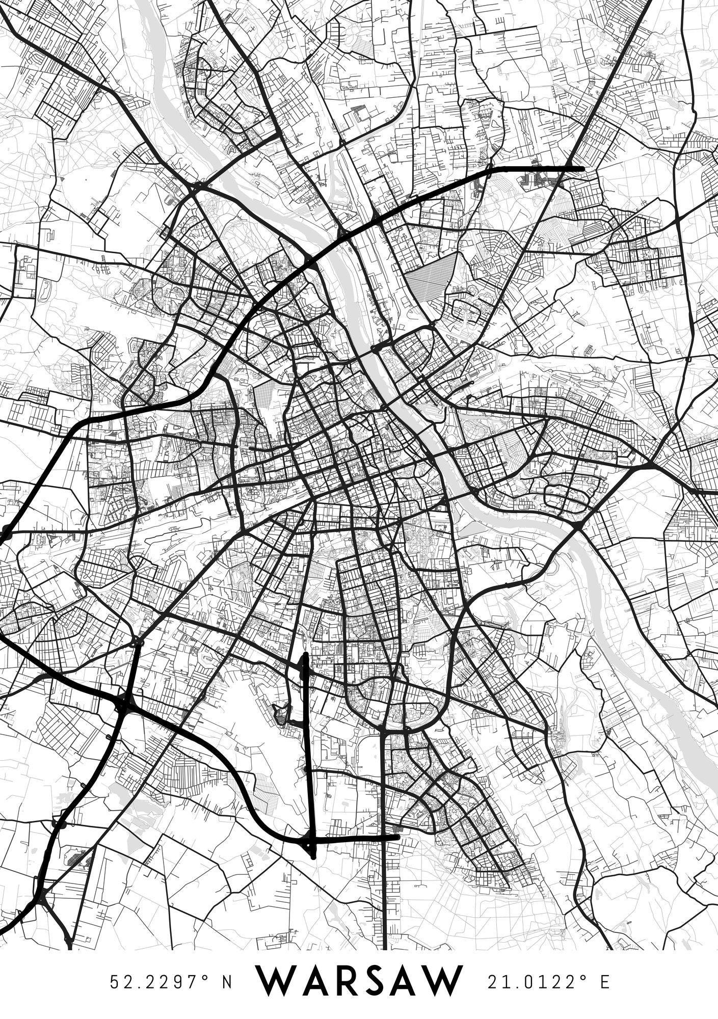 Warsaw Map Print Printable Warsaw Map Art Warsaw Print | Etsy