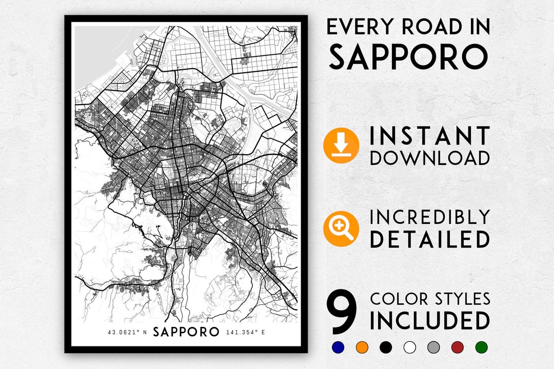 Sapporo Map Print, Sapporo Print, Hokkaido Map, Sapporo City Map ...