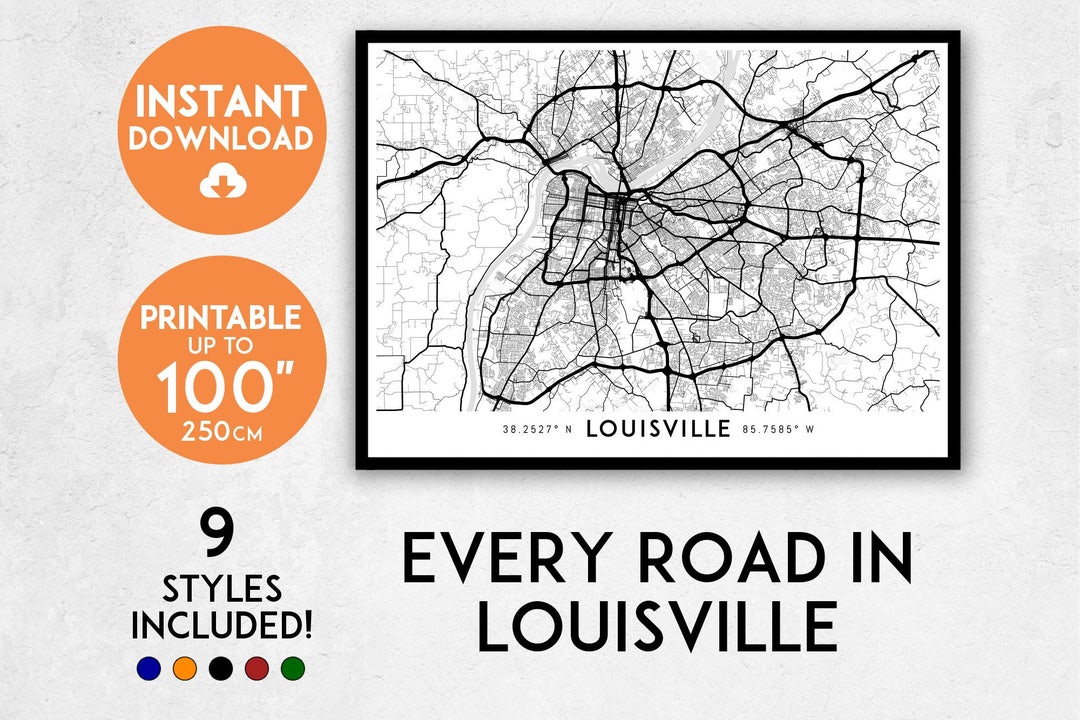 Louisville Kentucky Map Art Print: Detailed Cityscape (digital Download ...