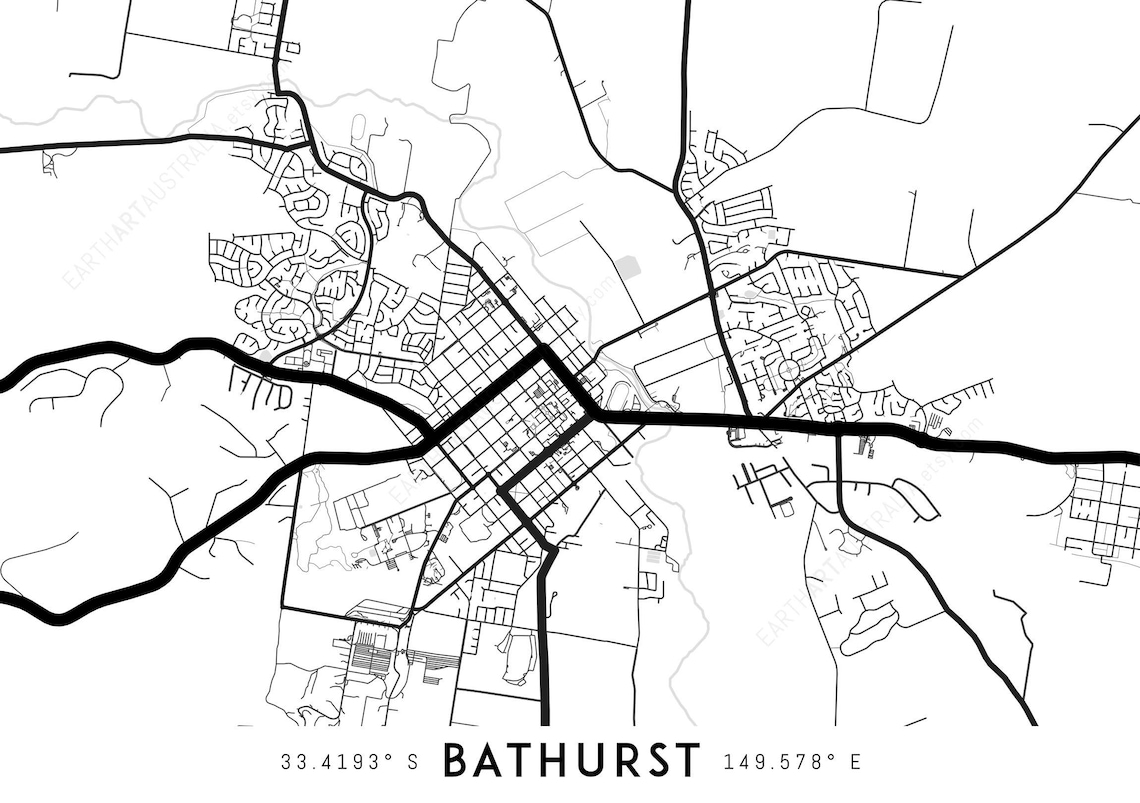 Bathurst Map Print Printable Bathurst Map Art Bathurst - Etsy Australia