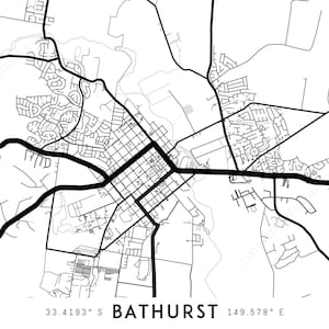 Bathurst Map Print, Printable Bathurst Map Art, Bathurst Print ...