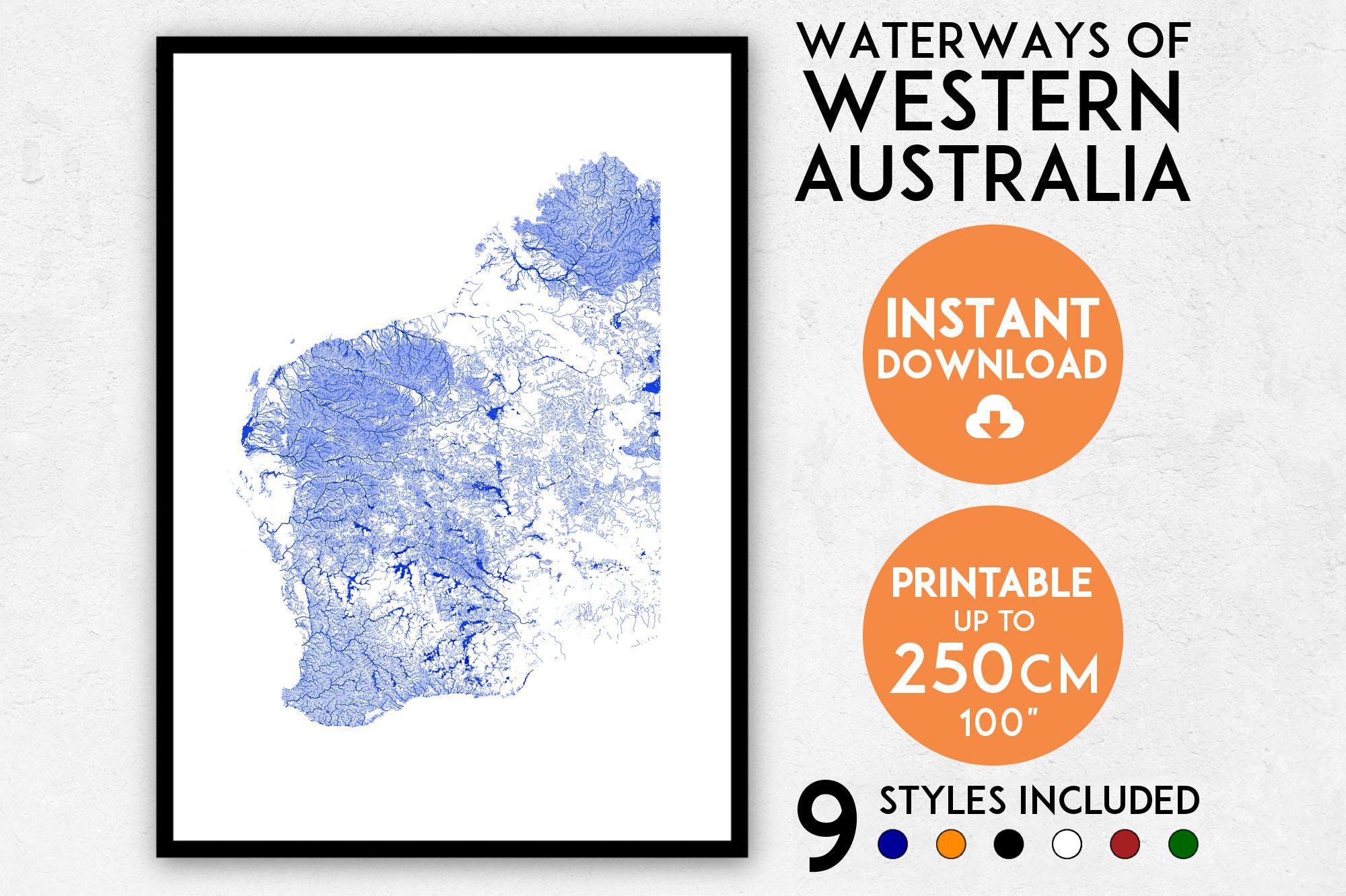 Western Australia Map Art Printable WA Map Print Western - Etsy