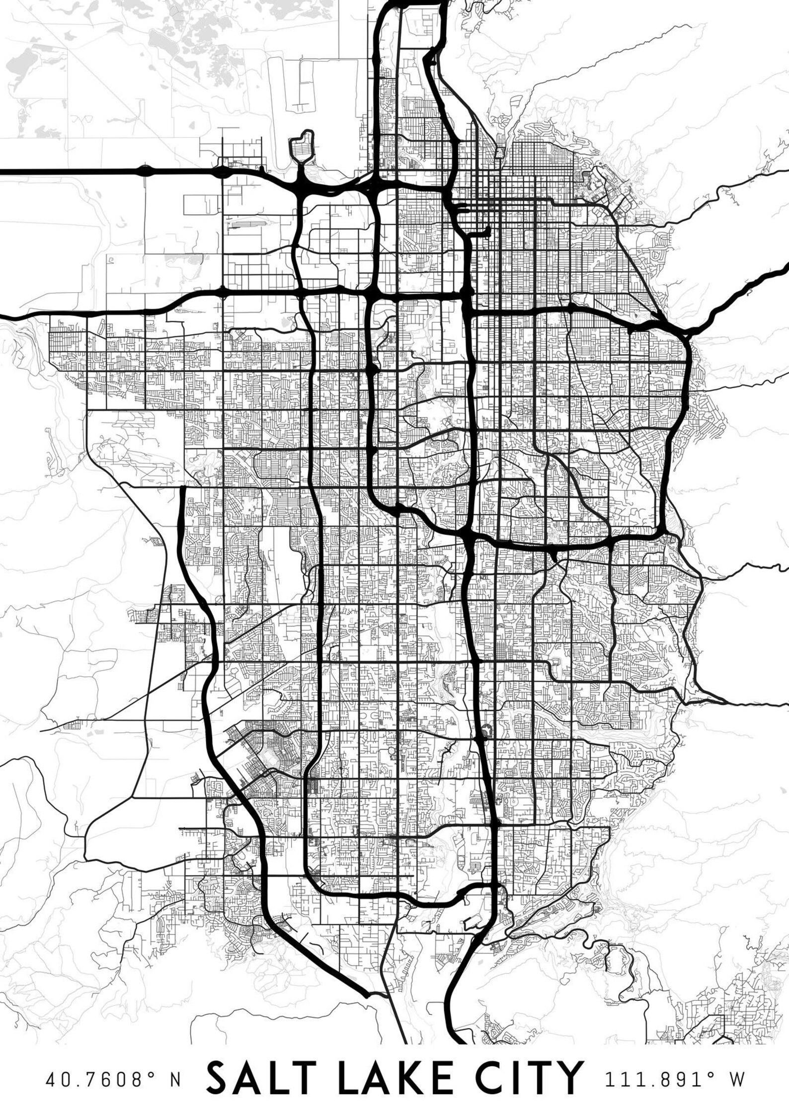 Salt Lake City Map Print Printable Salt Lake City Map Art | Etsy