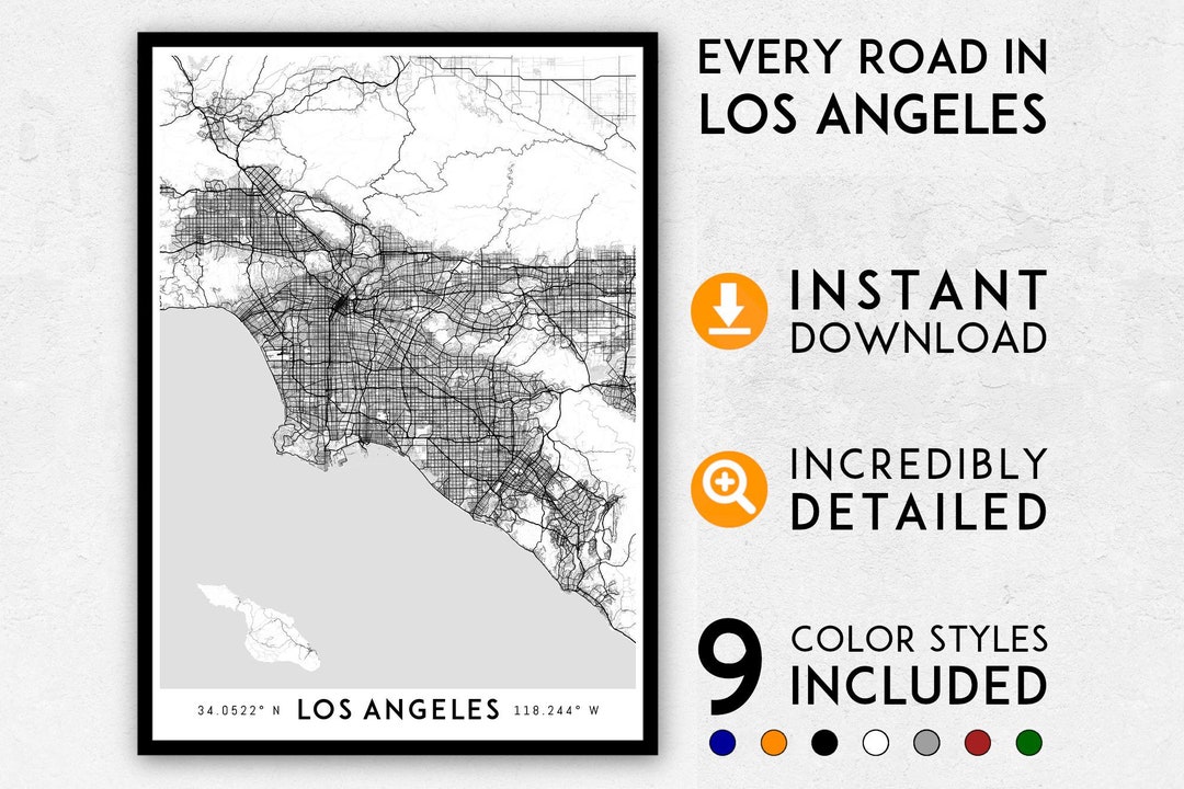 Los Angeles Map Print, LA Map, LA Print, Los Angeles Print, Los Angeles ...