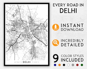 Delhi Map Art Print India Poster - Etsy
