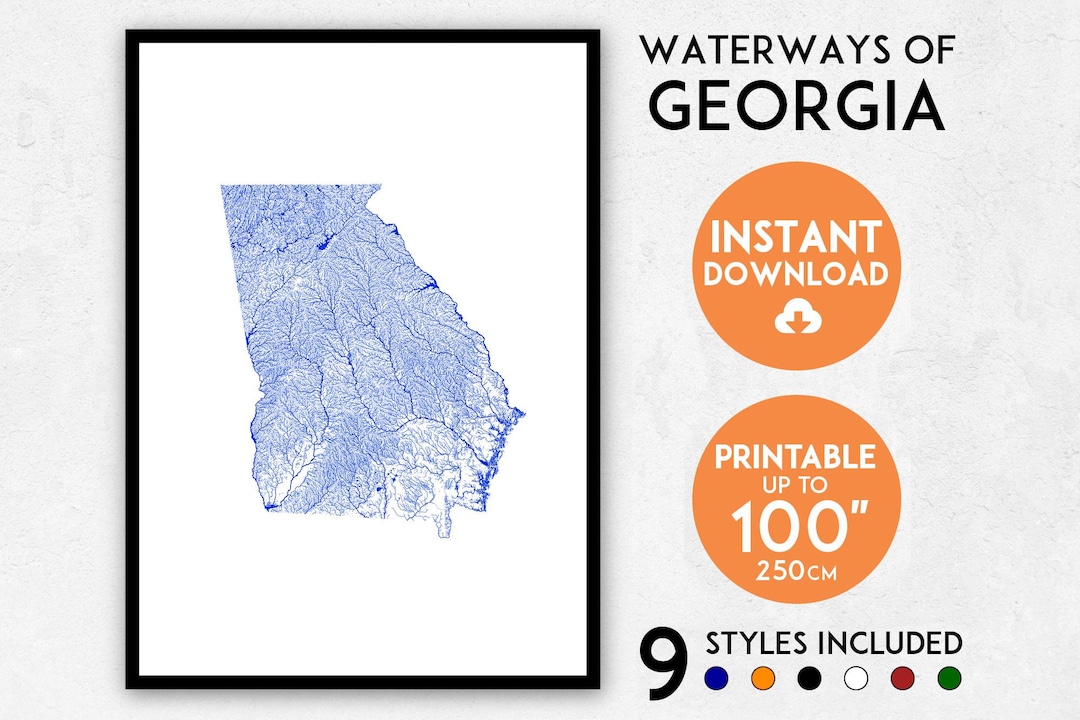 Georgia Map Print: Rivers and Waterways Art (digital Download) - Etsy