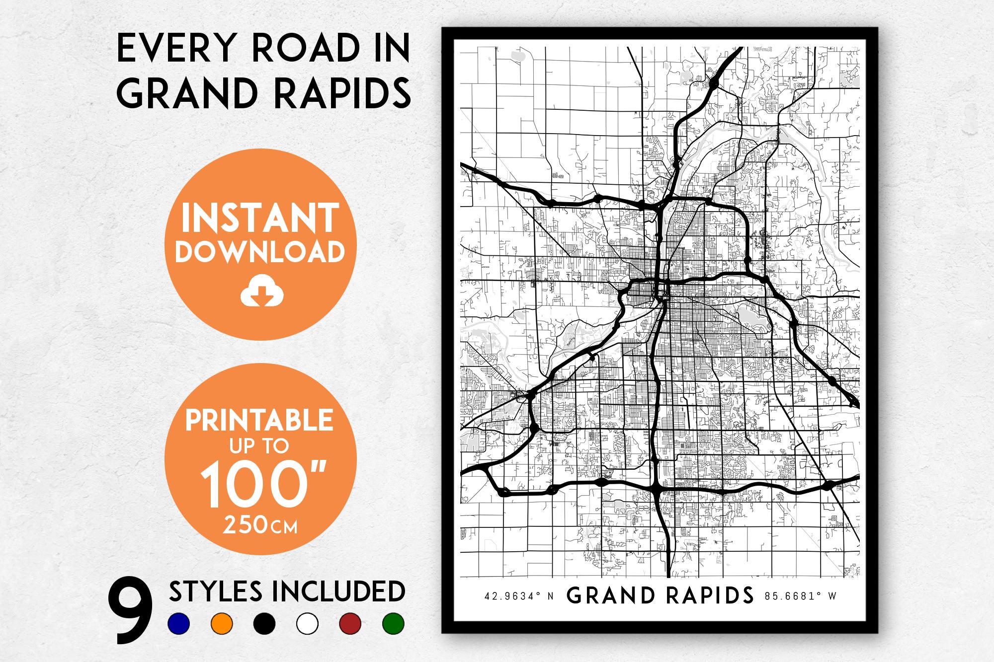 Grand Rapids Map Print Grand Rapids Print Grand Rapids City - Etsy